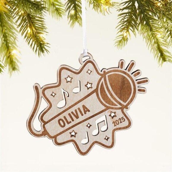 Holiday | Personalized Microphone Ornament Engraved Wood Music Ornament ...